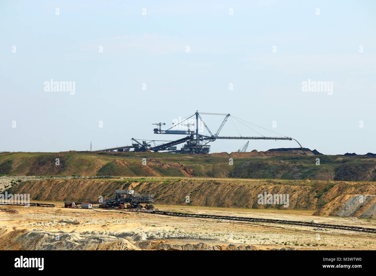 Giant excavator digging coal on open pit coal mine Kostolac Serbia ...
