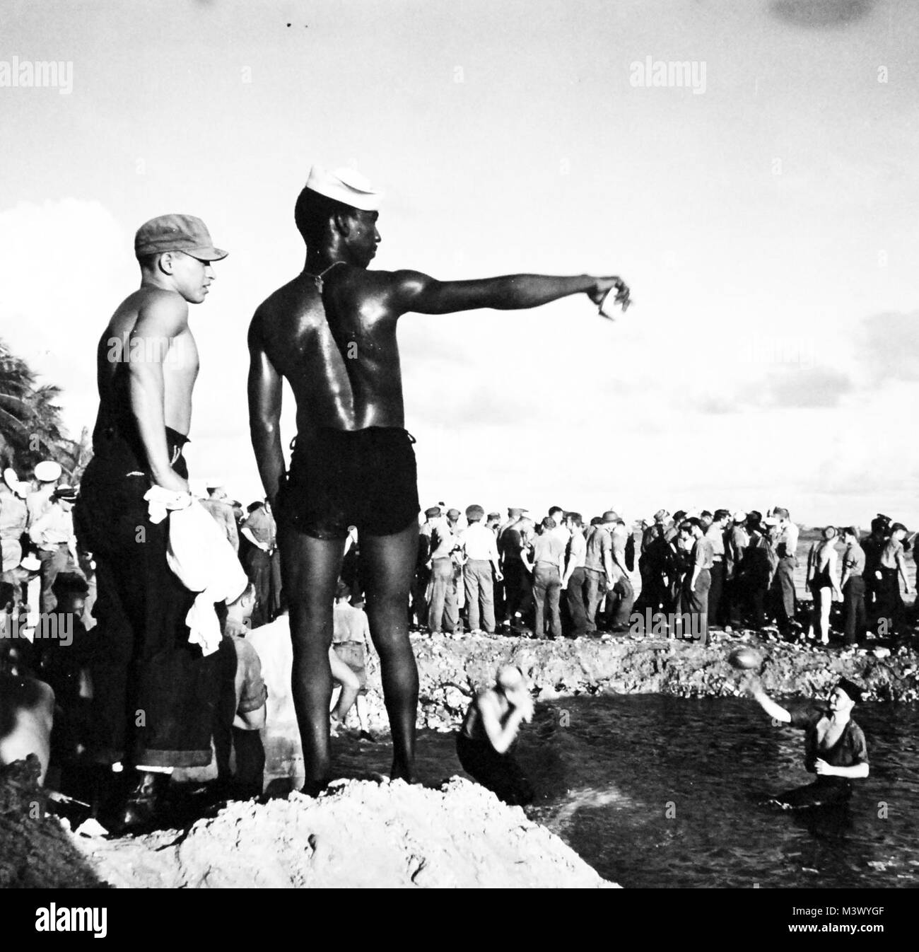 80-G-408179: U.S. Navy personnel on liberty on Mog Mog Island. Enlisted ...