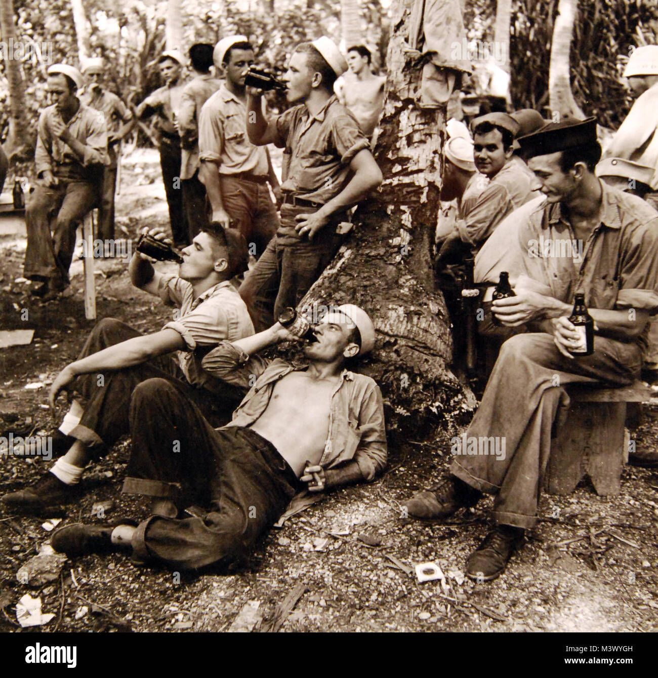 80-G-408188: U.S. Navy personnel on liberty on Mog Mog Island. Enlisted ...