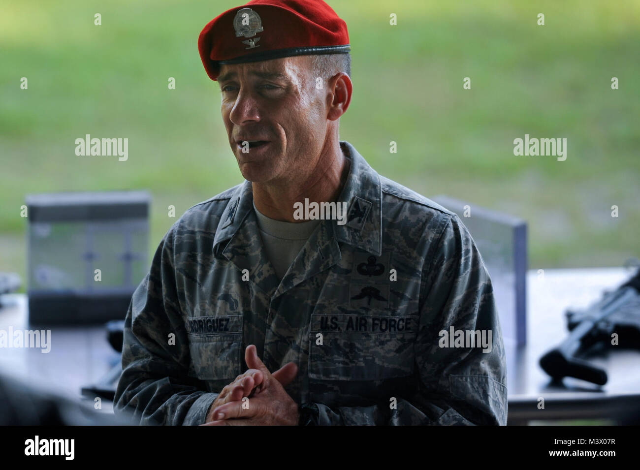 Retired Col. Ken Rodriguez addresses his cadets before a course on ...