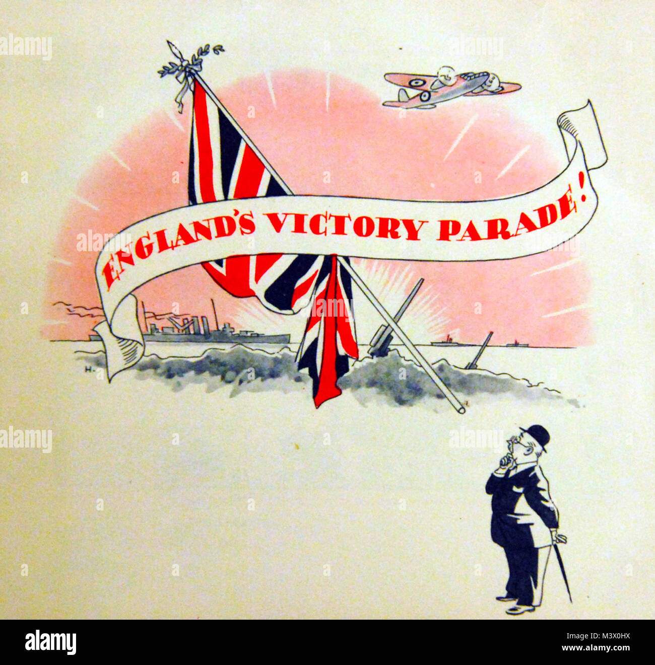 Lot-3867-2: WWII-Cartoons. Twelve-month pamphlet ridiculing the British ...