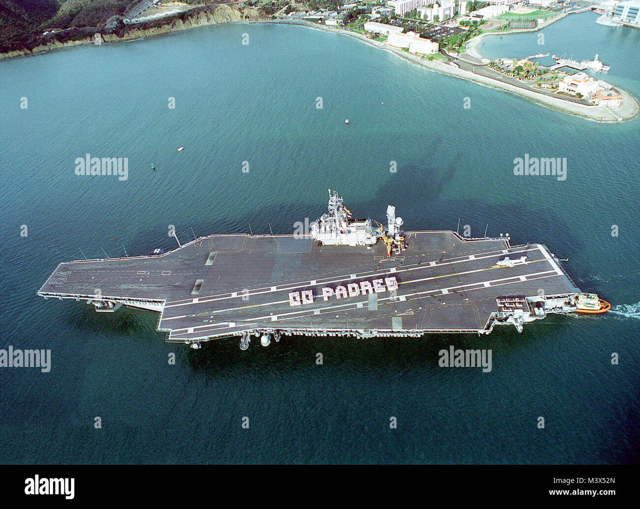 The crew of USS CONSTELLATION (CV 64) spells out their support for the ...