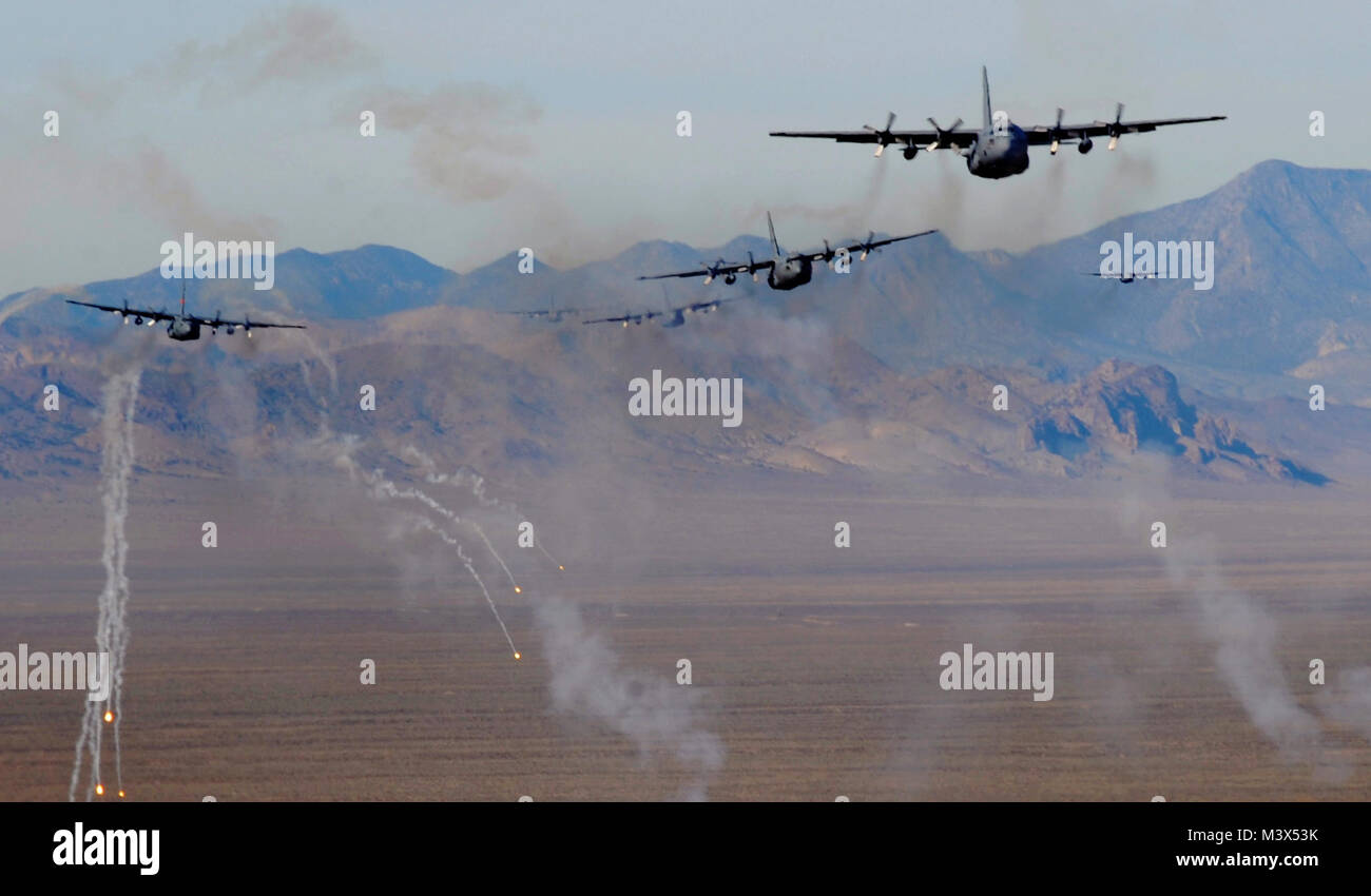 U.S. Air Force C-130 Hercules aircraft fire chaff and flare ...