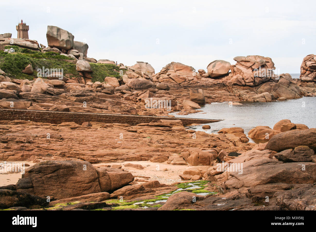 the amazing rocks of pink granite coast in Brittany and suggestive ...