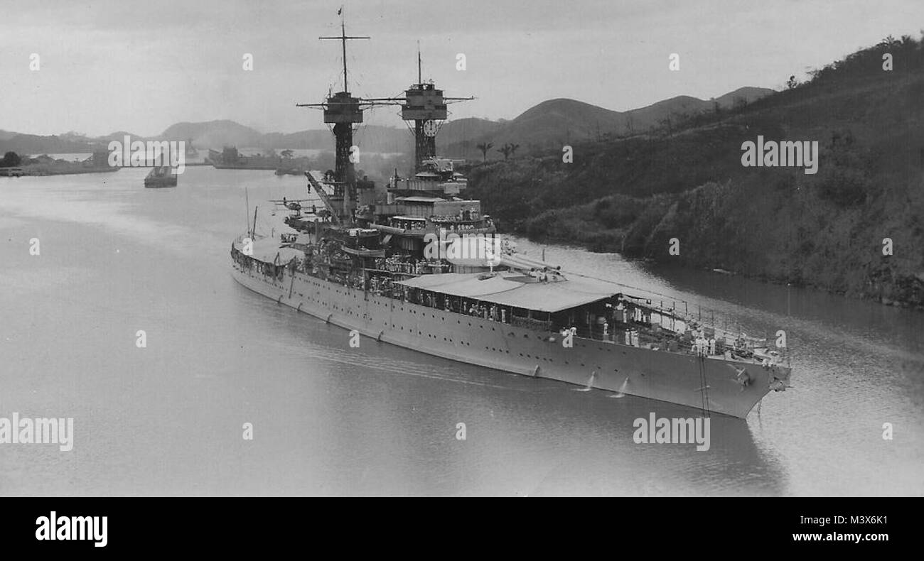 Battleship USS West Virginia in the Panama Canal. Written on back of ...