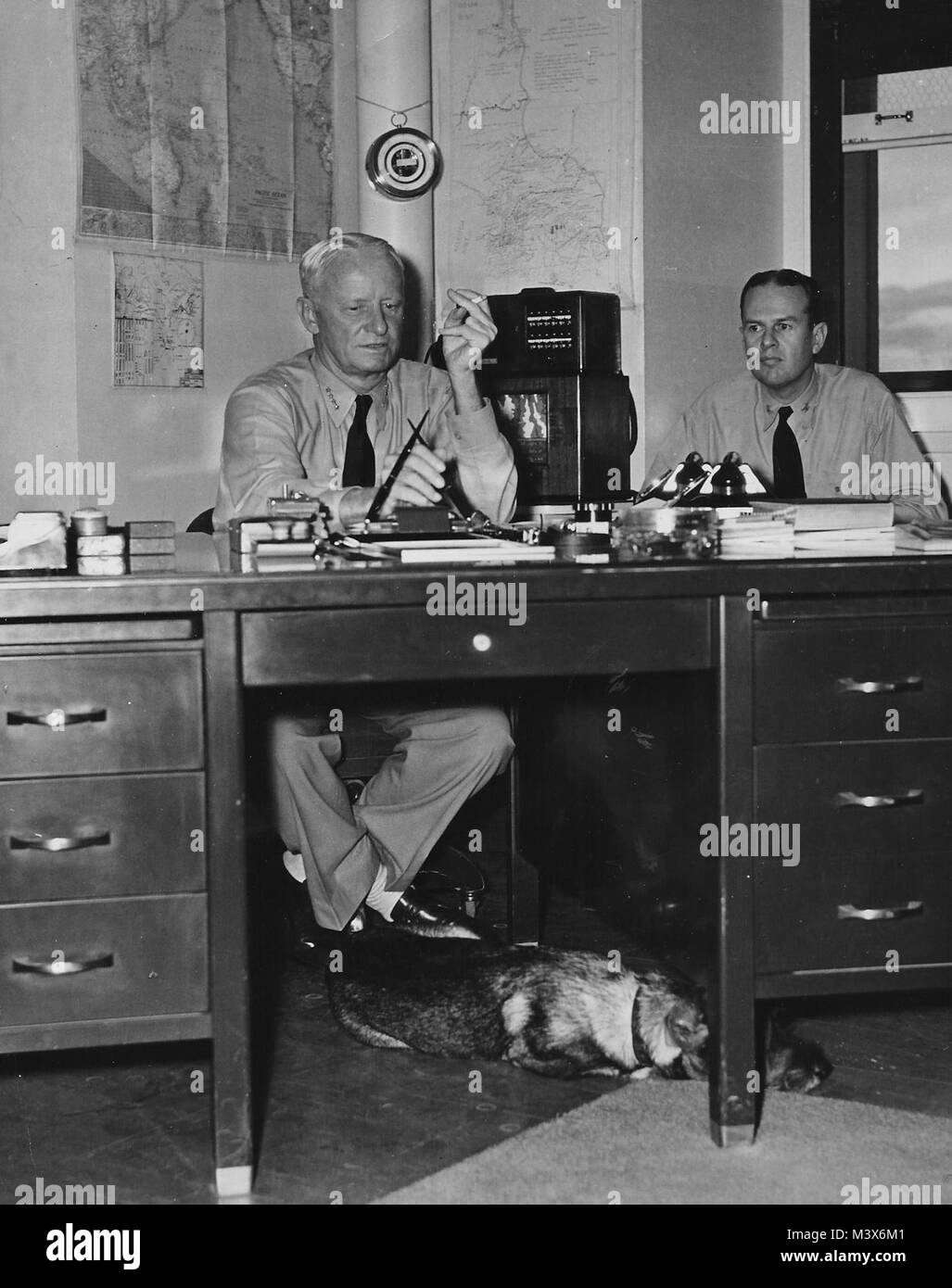 Chester Nimitz, Capt. Preston Mercer, and dog Makalapa. From the ...