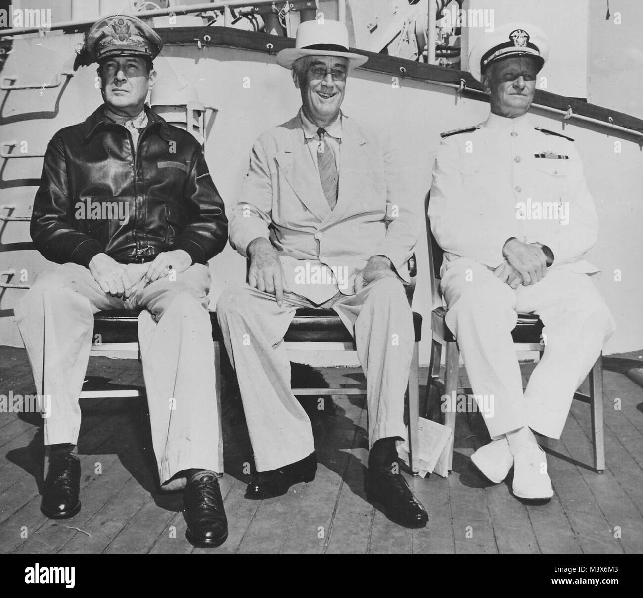 Douglas MacArthur, Franklin Roosevelt and Chester Nimitz on board the ...