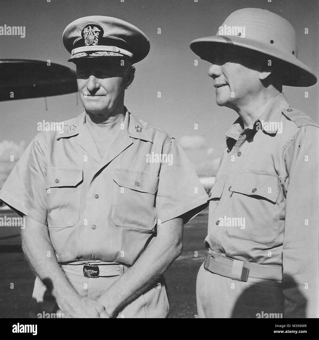Chester Nimitz and Sergio Osmeña, president of the Philippines, in Guam ...