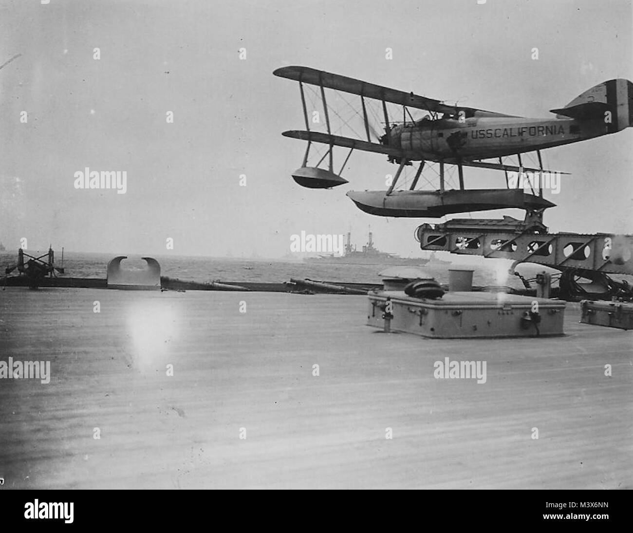 Seaplane assigned to the USS California on a catapult. From the private ...