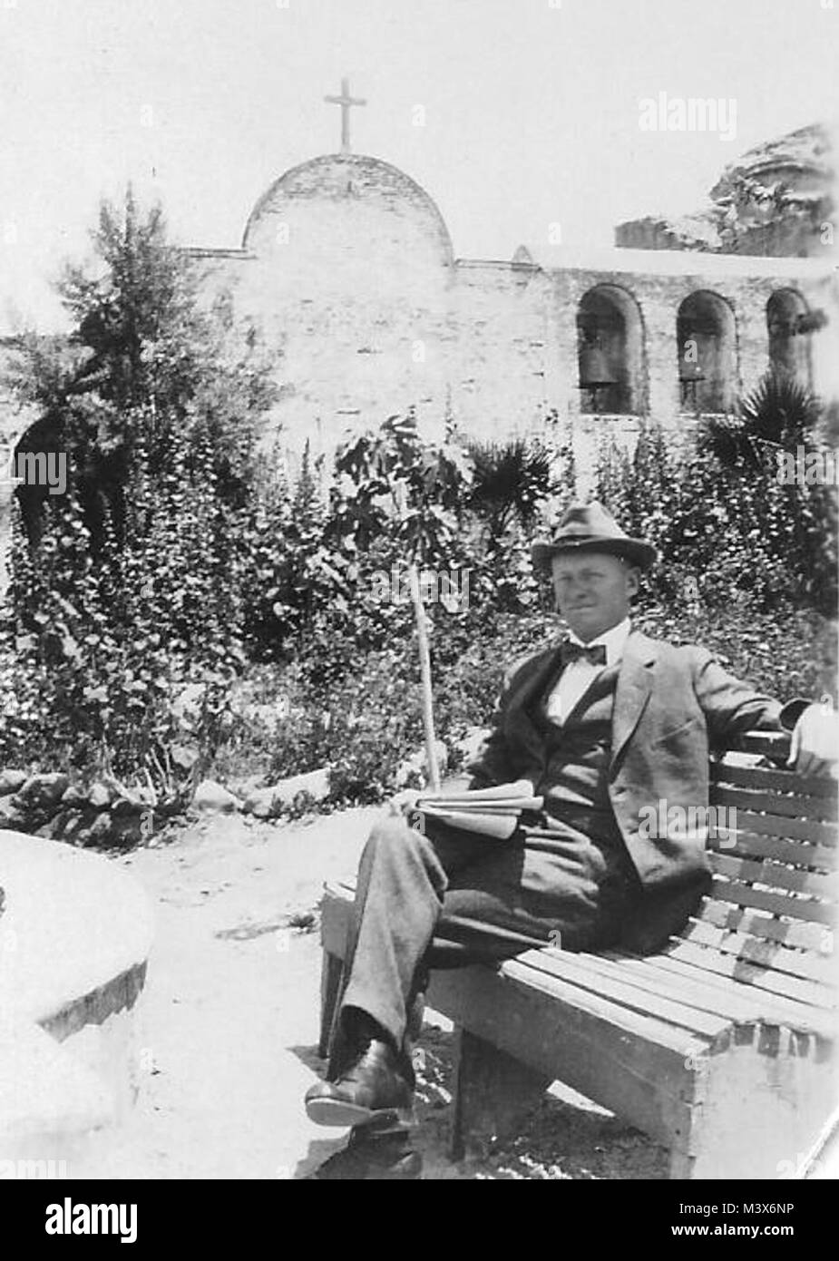 Chester Nimitz in front of a mission. From the private collection of ...