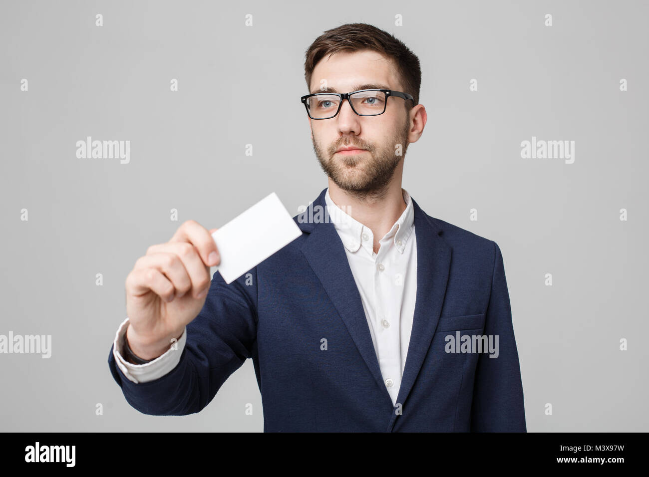 Business Concept - Portrait Handsome Business man showing name card ...