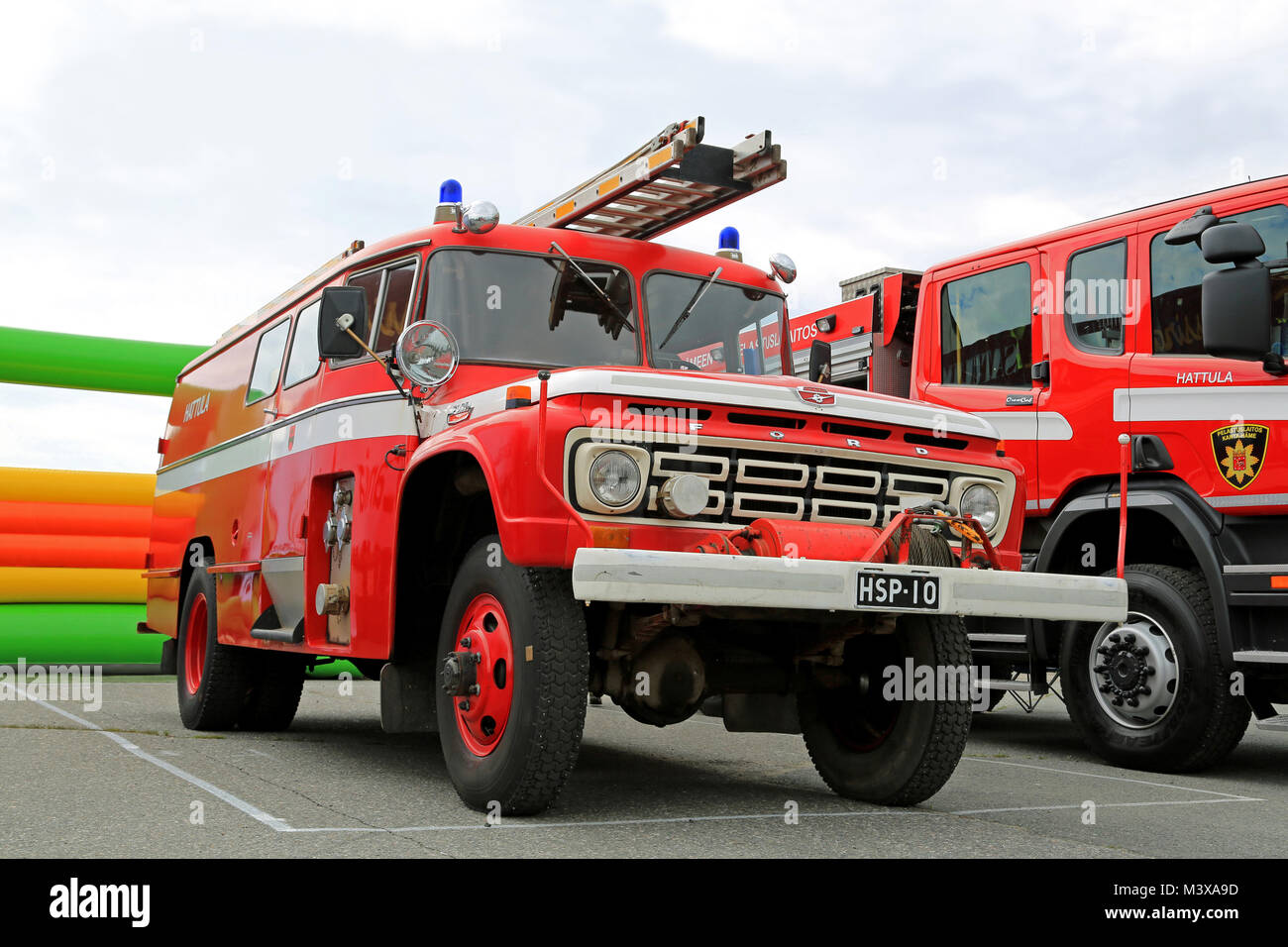 HATTULA, FINLAND - JULY 12, 2014: Vintage Ford F 600 fire truck on ...