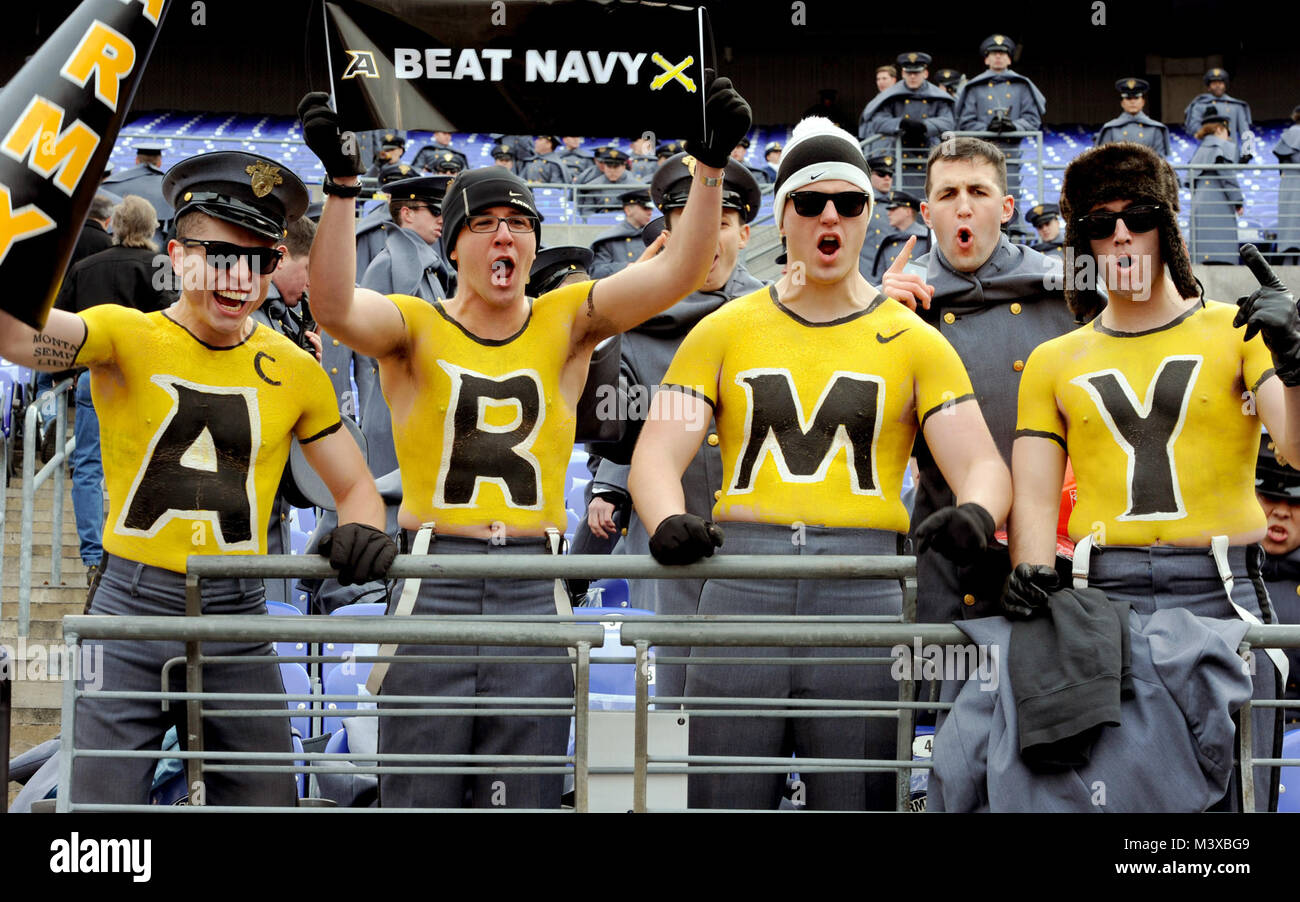 U.S. Military Academy cadets from West Point, N.Y., cheer on the Army ...