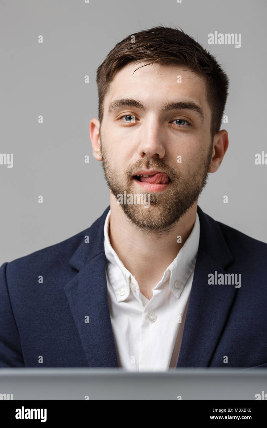 Business Concept - Portrait handsome happy handsome business man in ...