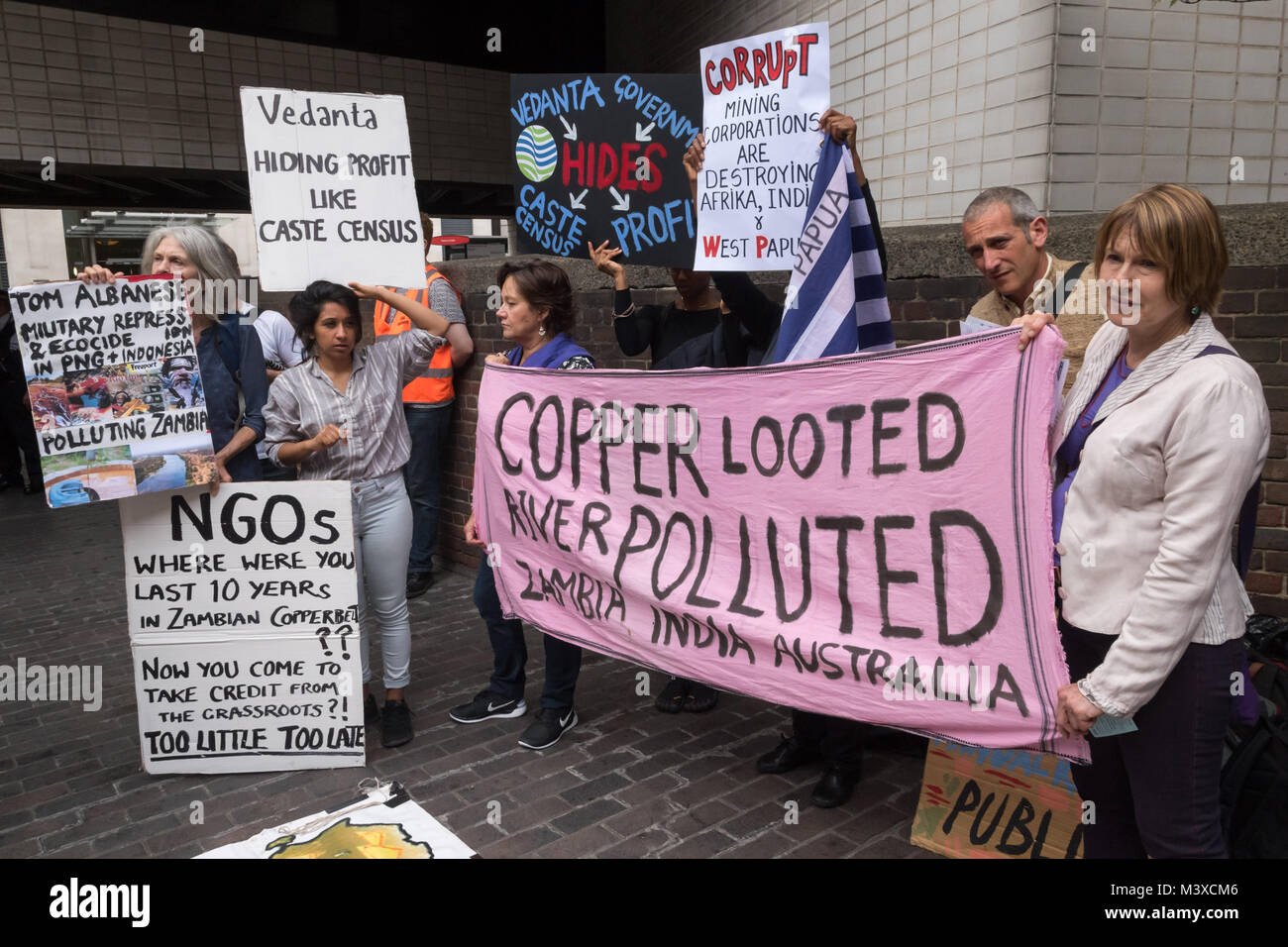 Protesters with banners and placards outside the AGM of Vedanta, dubbed ...