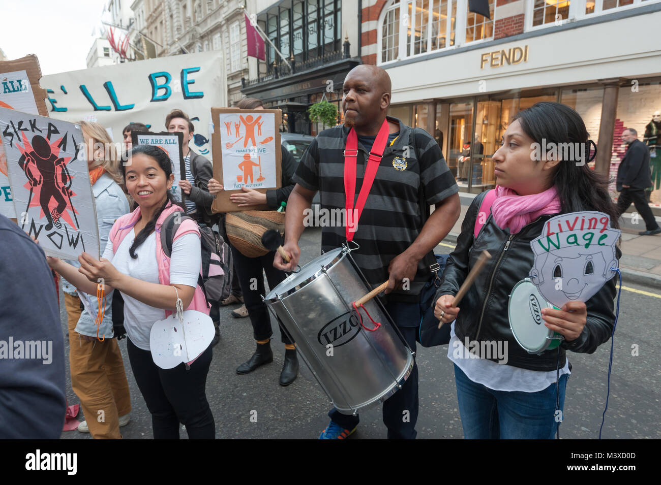 United Voices of the World protesters drum loudly outside Sotheby's ...