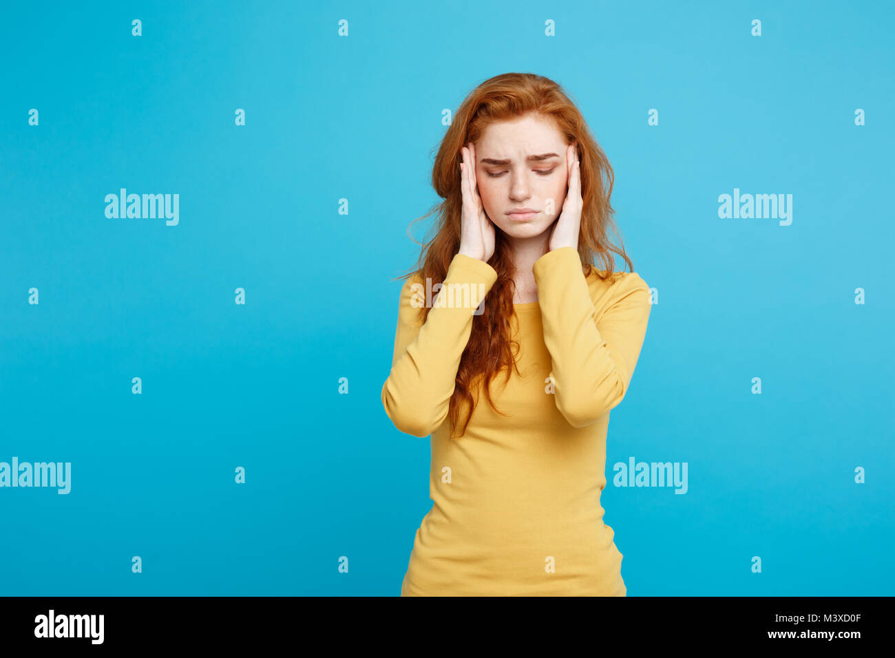 Healthcare Concept - Portrait of young beautiful ginger woman feeling ...