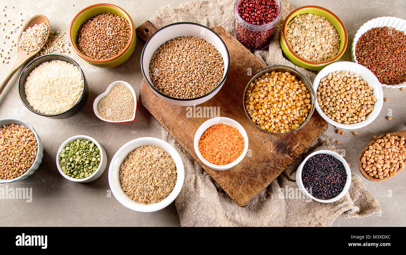 Raw healthy grain food. Top view. Healthy eating concept Stock Photo ...