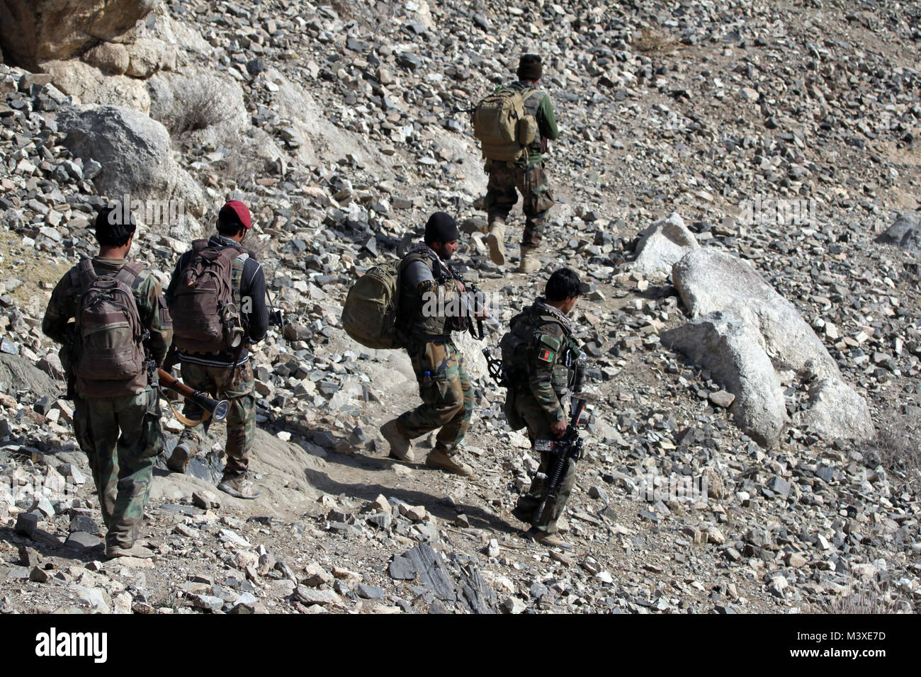 Afghan Commandos move to an observation post in Mohmand Valley Stock ...