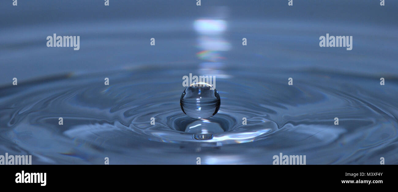 drops impacting into cold blue water panorama Stock Photo - Alamy
