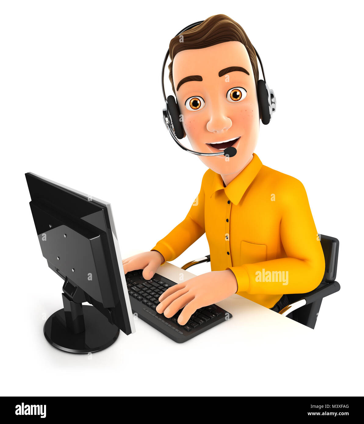3d man call center, illustration with isolated white background Stock ...