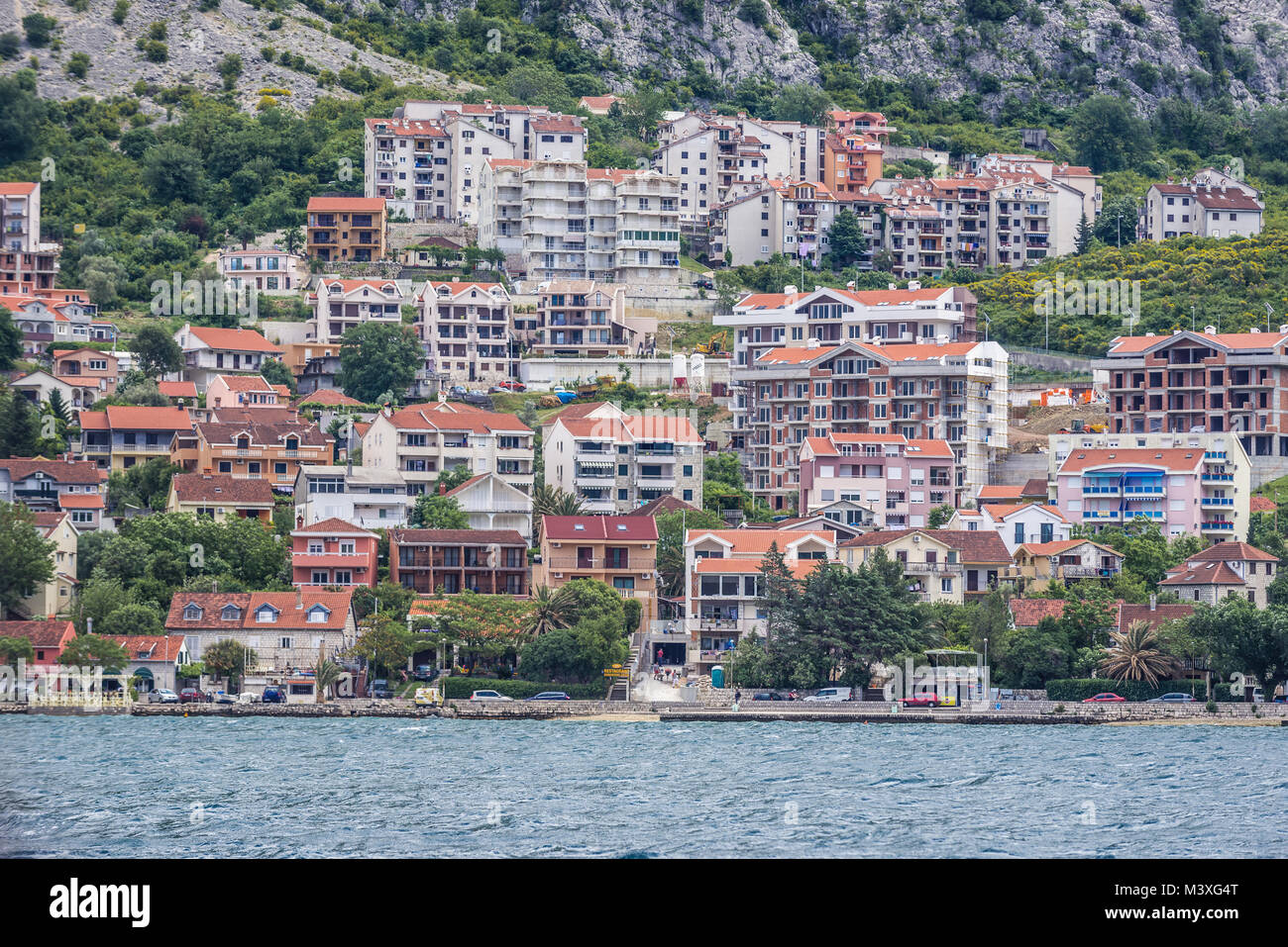 Buildings in Dobrota, small town near Kotor in Bay of Kotor, Adriatic ...