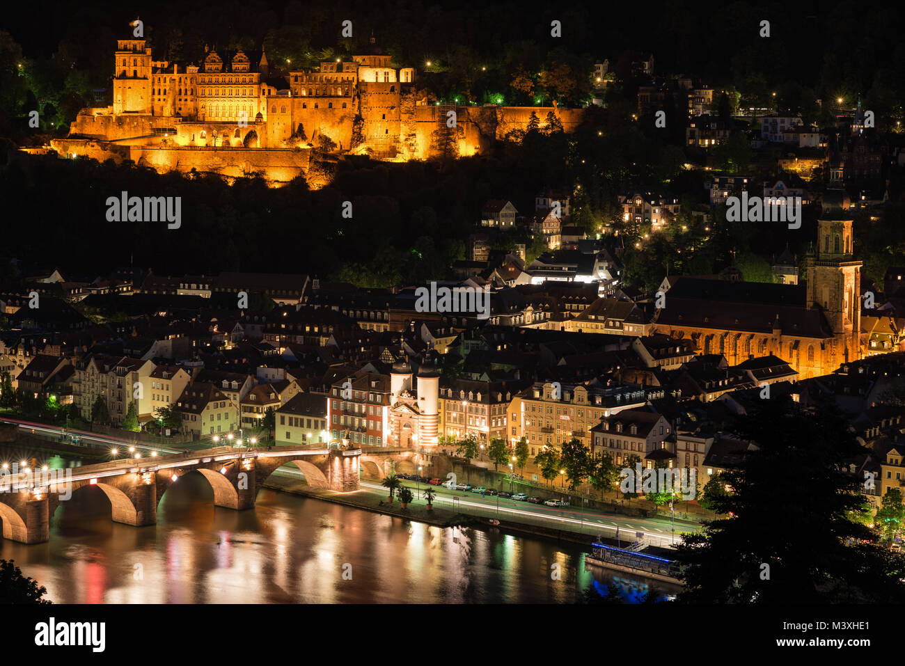 Heidelberg germany, historical old town at night Stock Photo - Alamy
