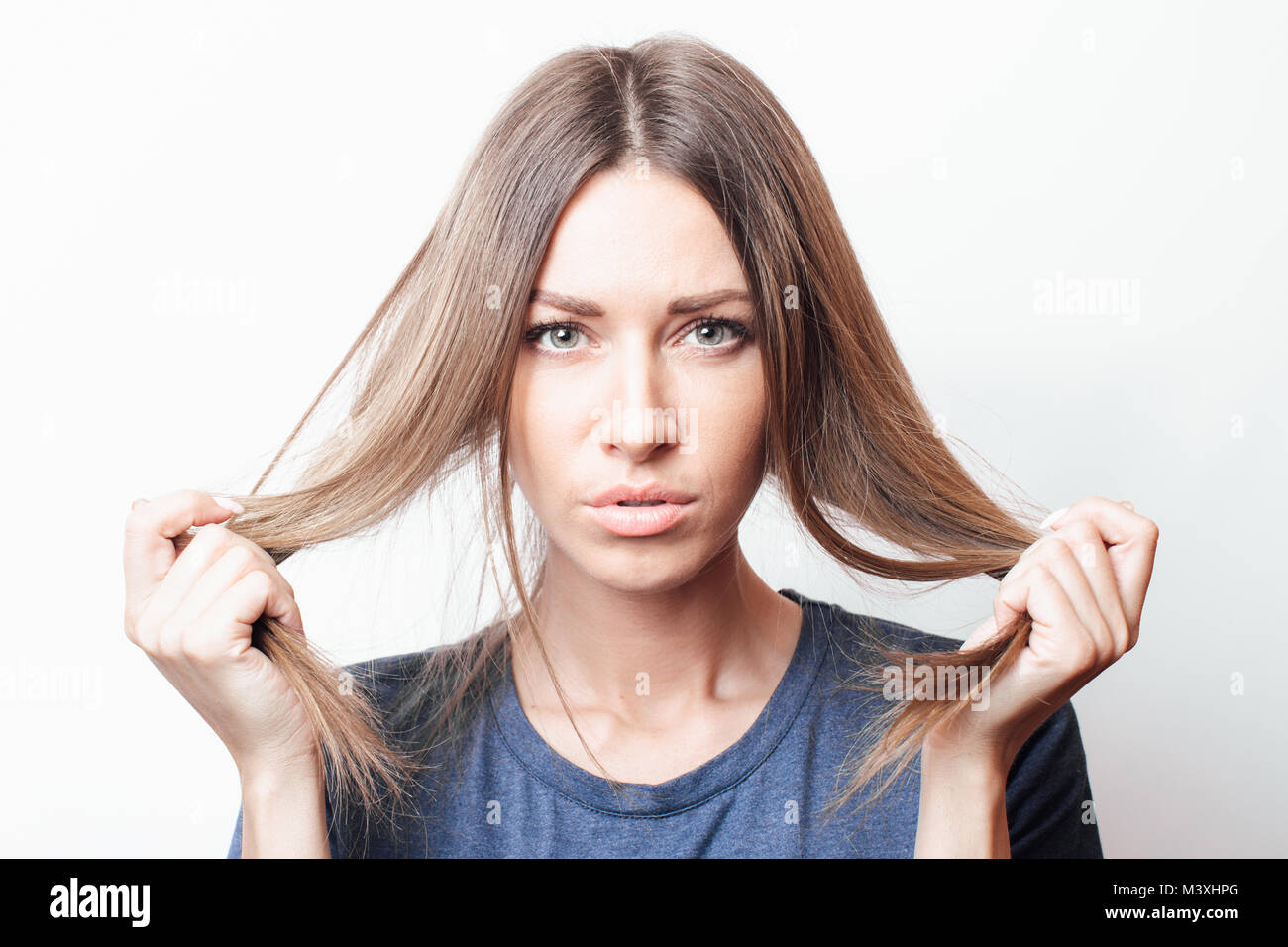 Damaged Hair. Beautiful Sad Young Woman With Long Disheveled Hair ...