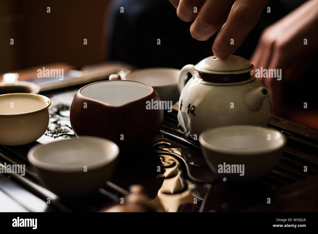 Exquisite Green Tea in Teapot at Traditional Chinese Tea Ceremony. Set ...