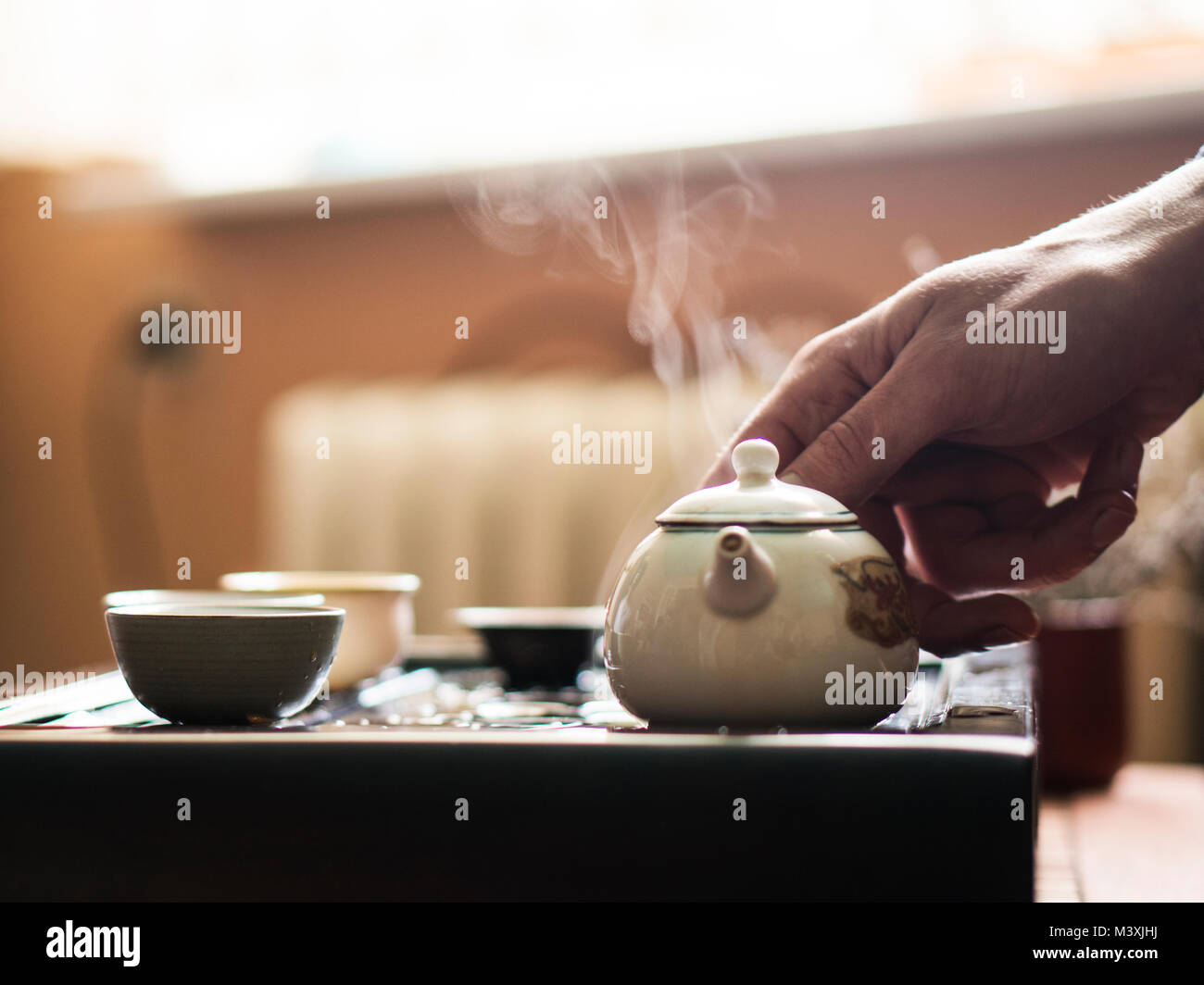 Exquisite Hot Tea in Teapot at Traditional Chinese Tea Ceremony. Set of ...