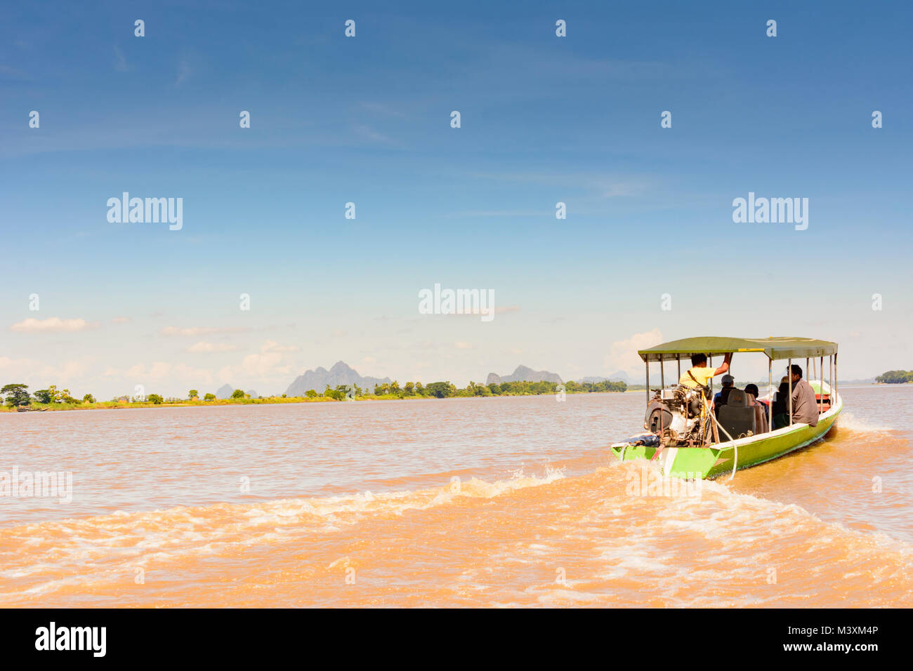 Hpa-An: River dredge boat operating on Thanlwin (Salween) River. These ...
