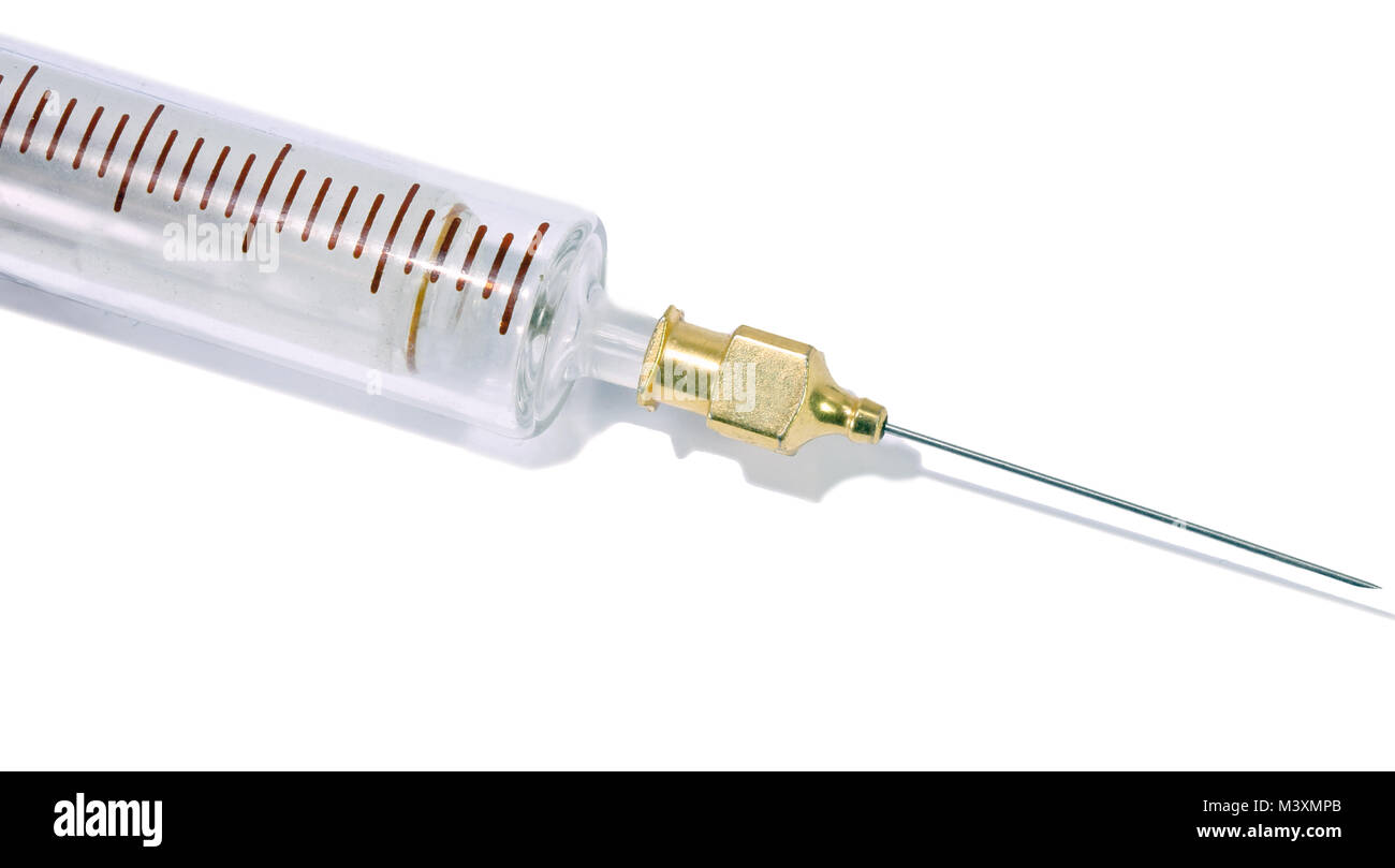vintage medical glass syringe with stainless steel needle Stock Photo ...