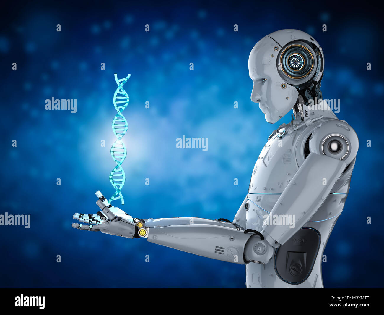 3d rendering humanoid robot holding dna structure Stock Photo - Alamy