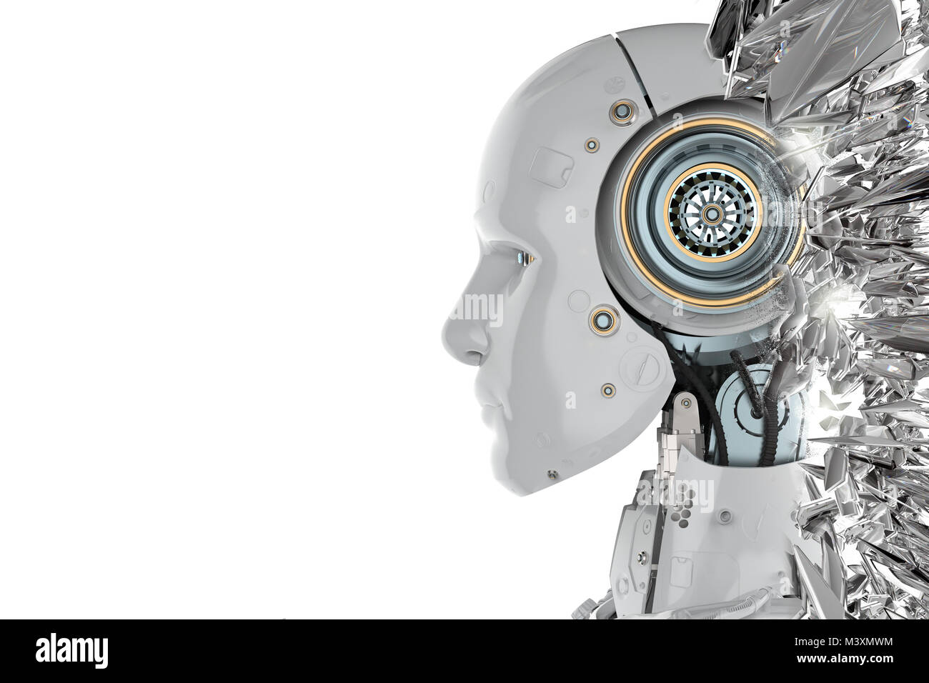 3d rendering humanoid robot side view with blank space on white ...