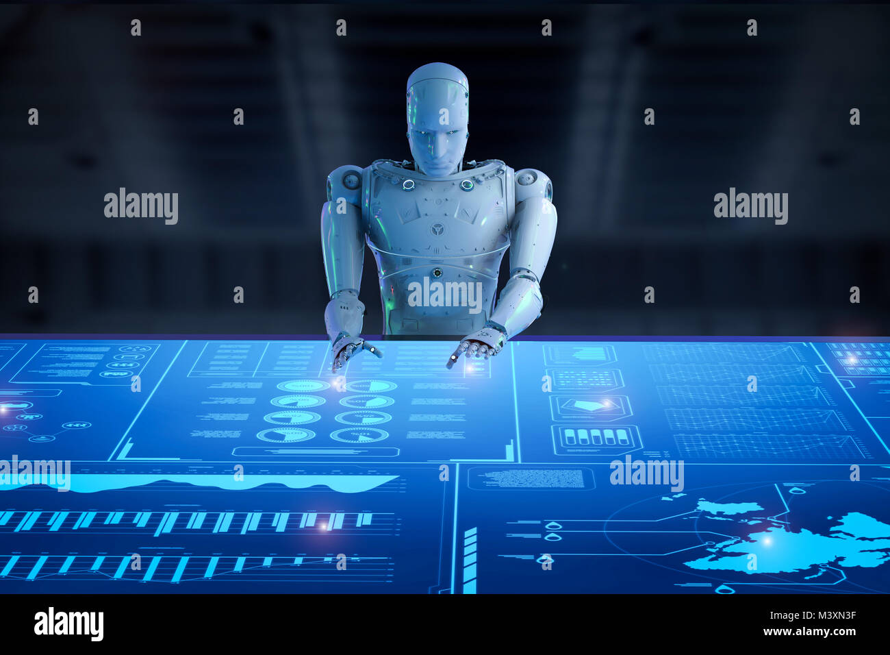 3d rendering humanoid robot with digital graphic display Stock Photo ...