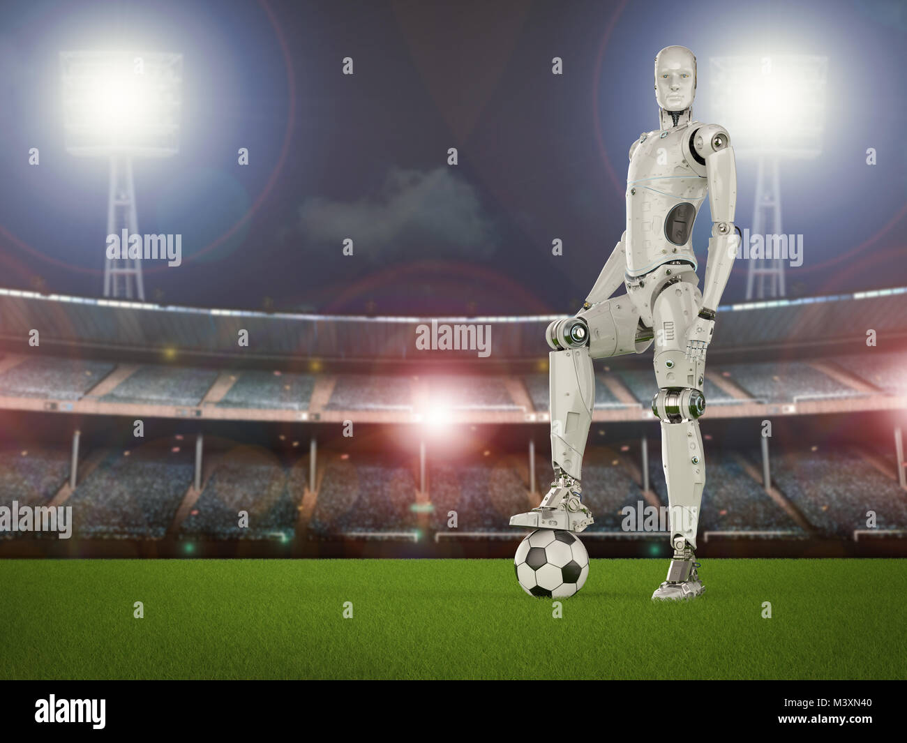 3d rendering humanoid robot with soccer ball Stock Photo - Alamy