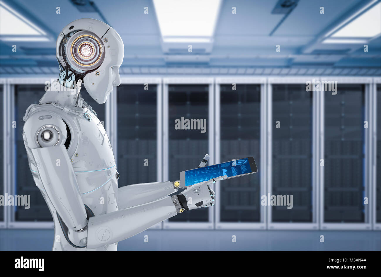 3d rendering humanoid robot working with digital tablet Stock Photo - Alamy