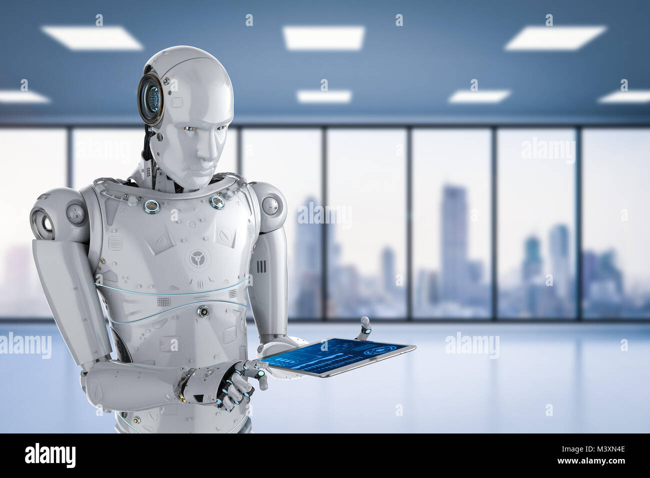 3d rendering humanoid robot working with digital tablet Stock Photo - Alamy