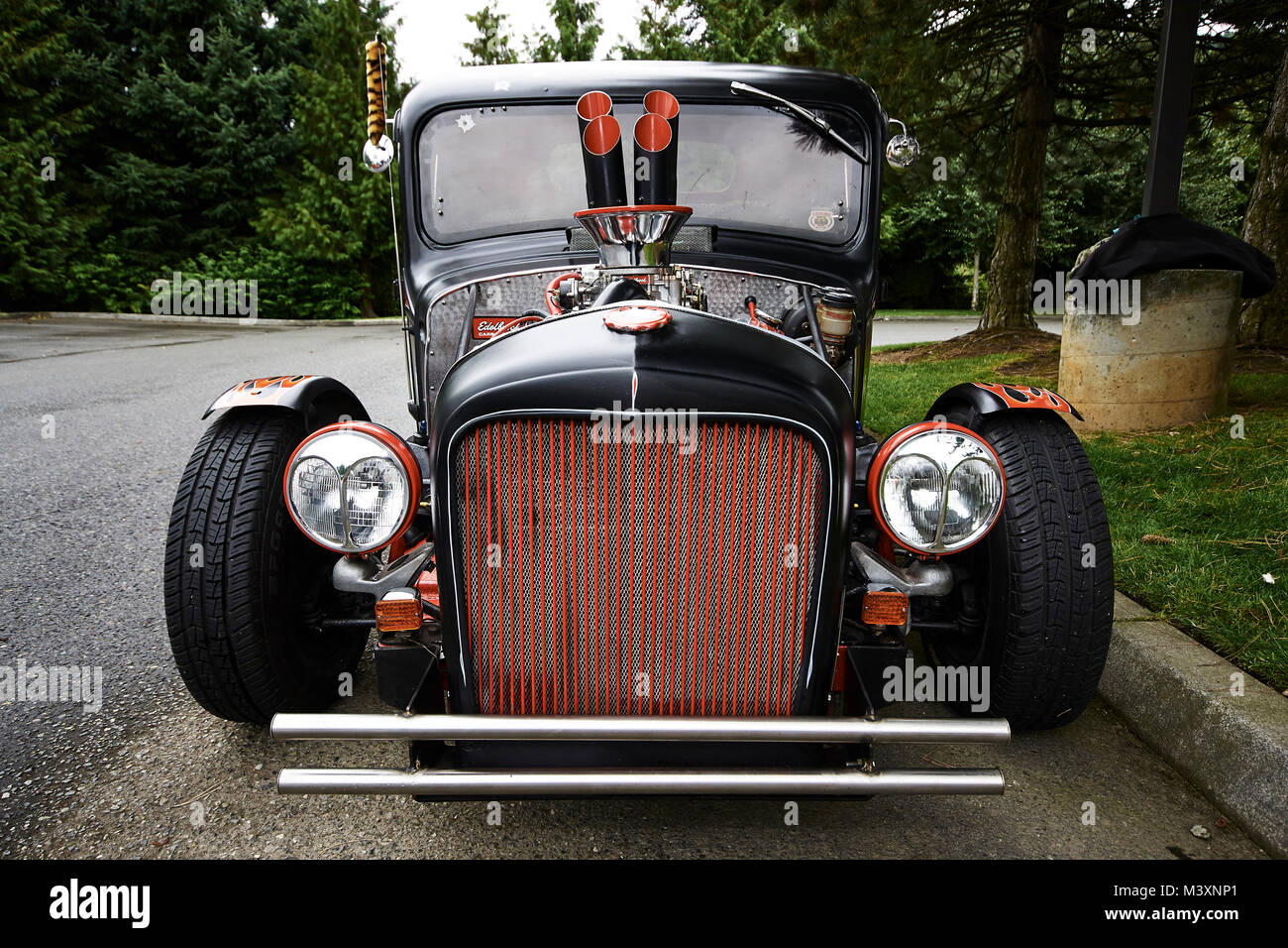 Classic 1940's pickup converted to a hotrod with a big exposed v8 ...