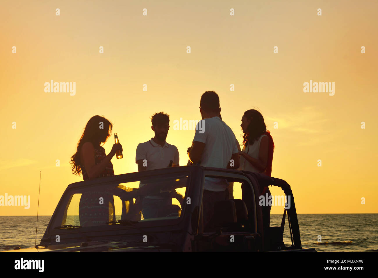 Group of happy friends making party in car - Young people having fun ...