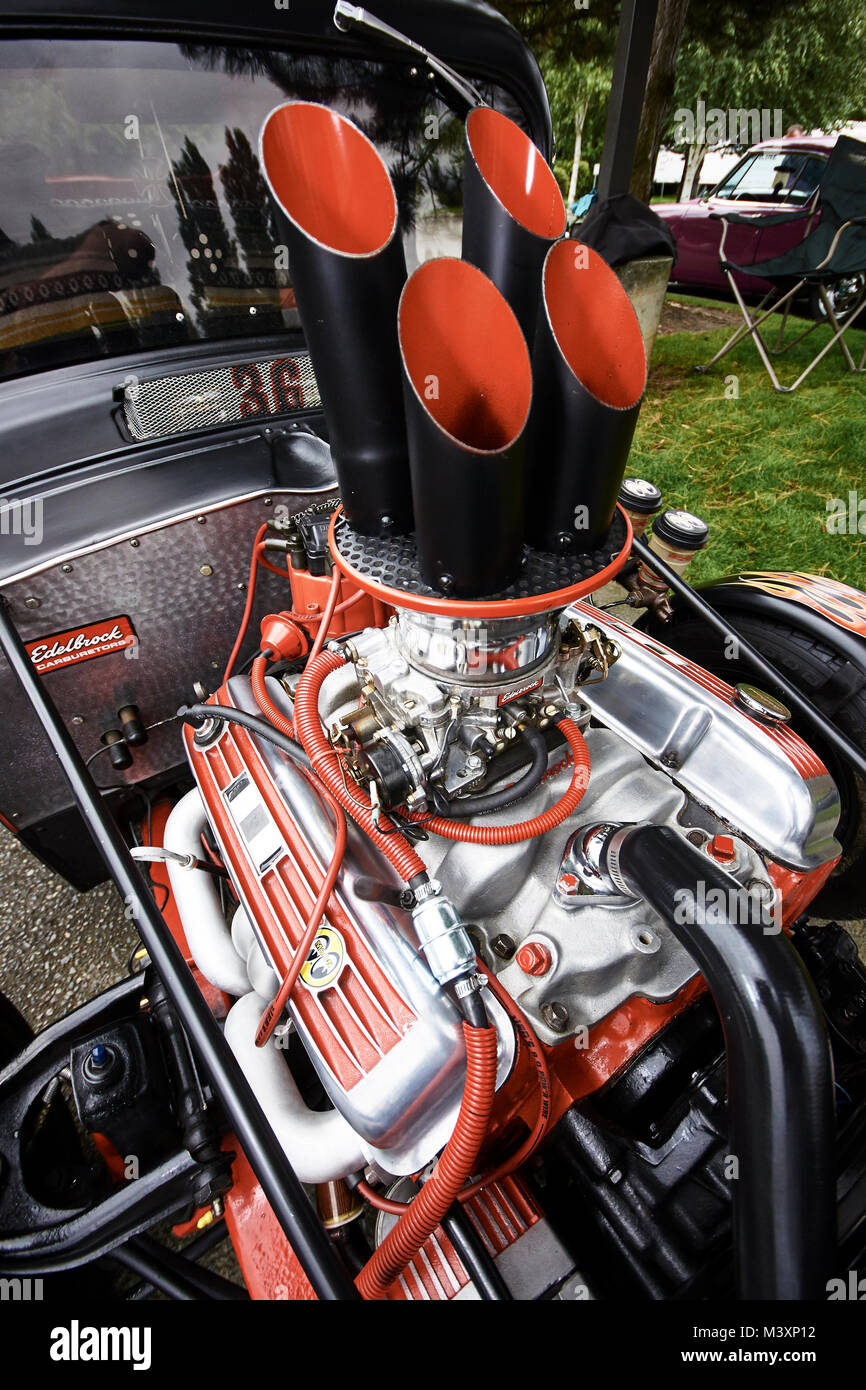Classic 1940's pickup converted to a hotrod with a big exposed v8 ...