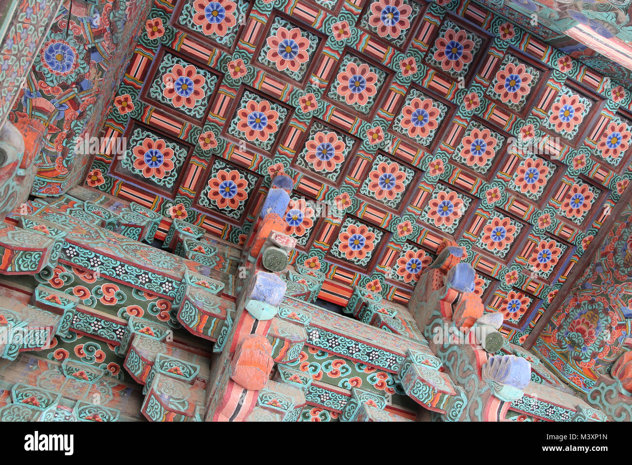 Korean traditional architecture detail of ceiling with floral pattern ...