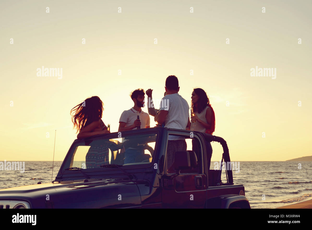 Group of happy friends making party in car - Young people having fun ...