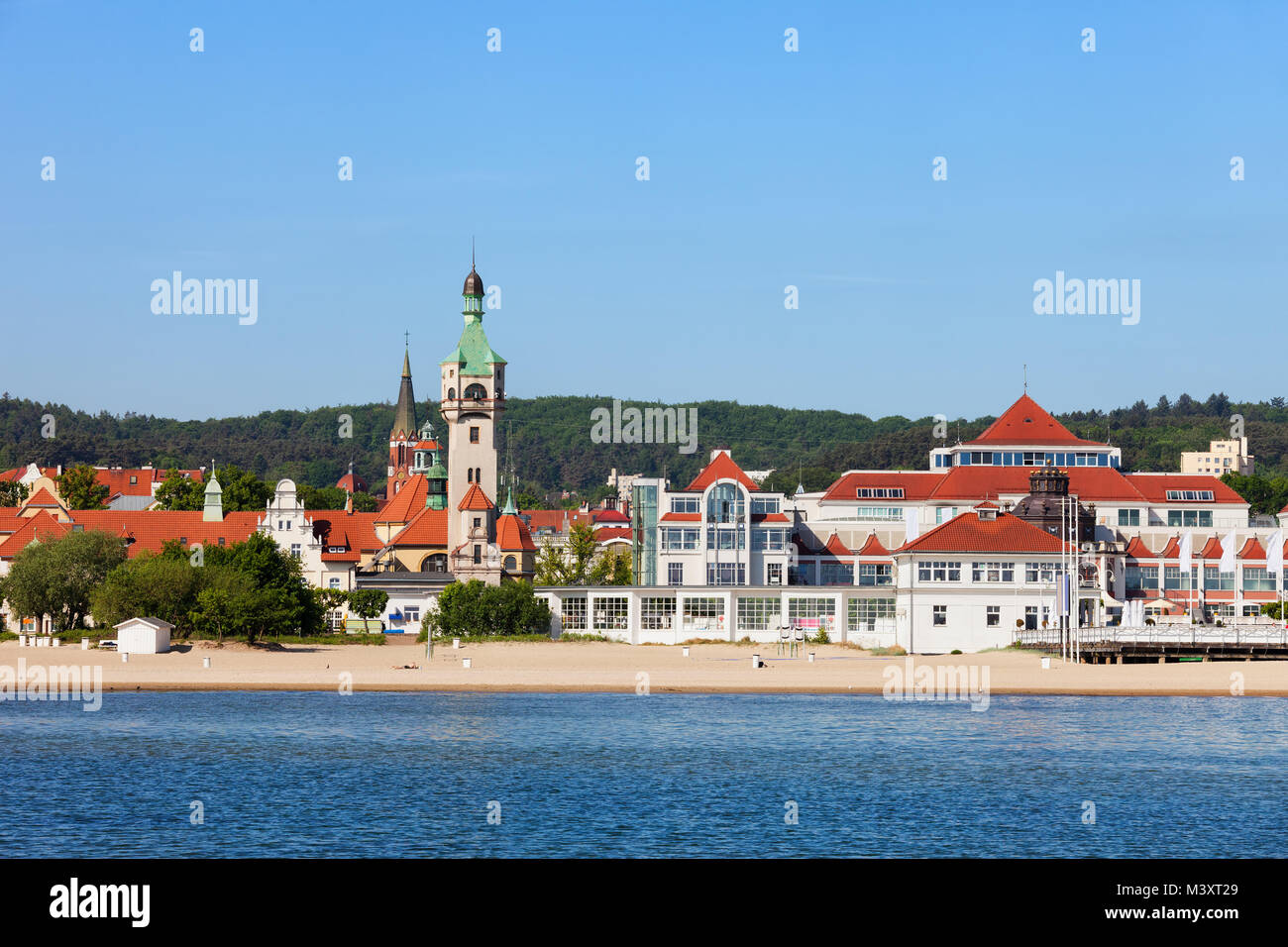 Sopot resort coastal town at Baltic Sea in Poland, skyline and beach ...