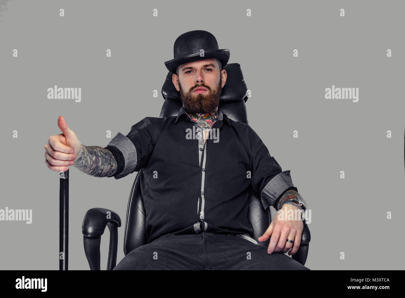 Bearded freak guy with walking stock Stock Photo - Alamy