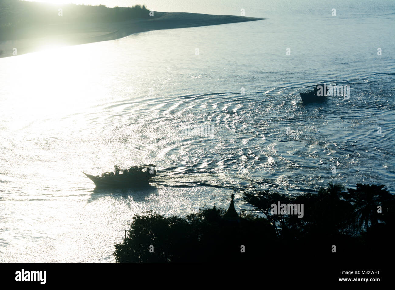 Hpa-An: Thanlwin (Salween) River, river dredge boat operating on ...