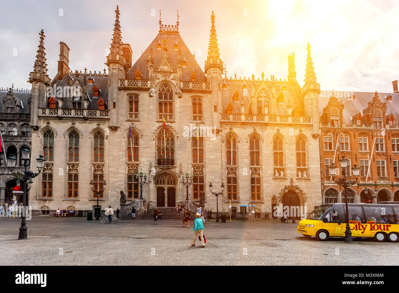 BRUGES, BELGIUM - JUNE 10, 2014: Facades of big beautiful medieval ...