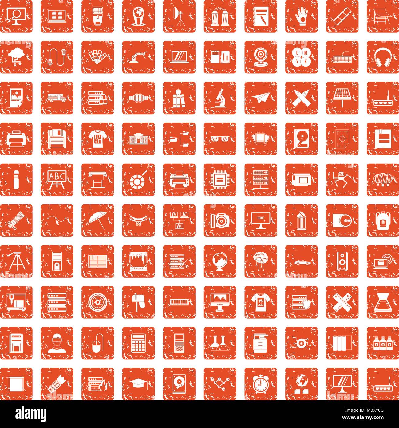 100 printer icons set grunge orange Stock Vector Image & Art - Alamy