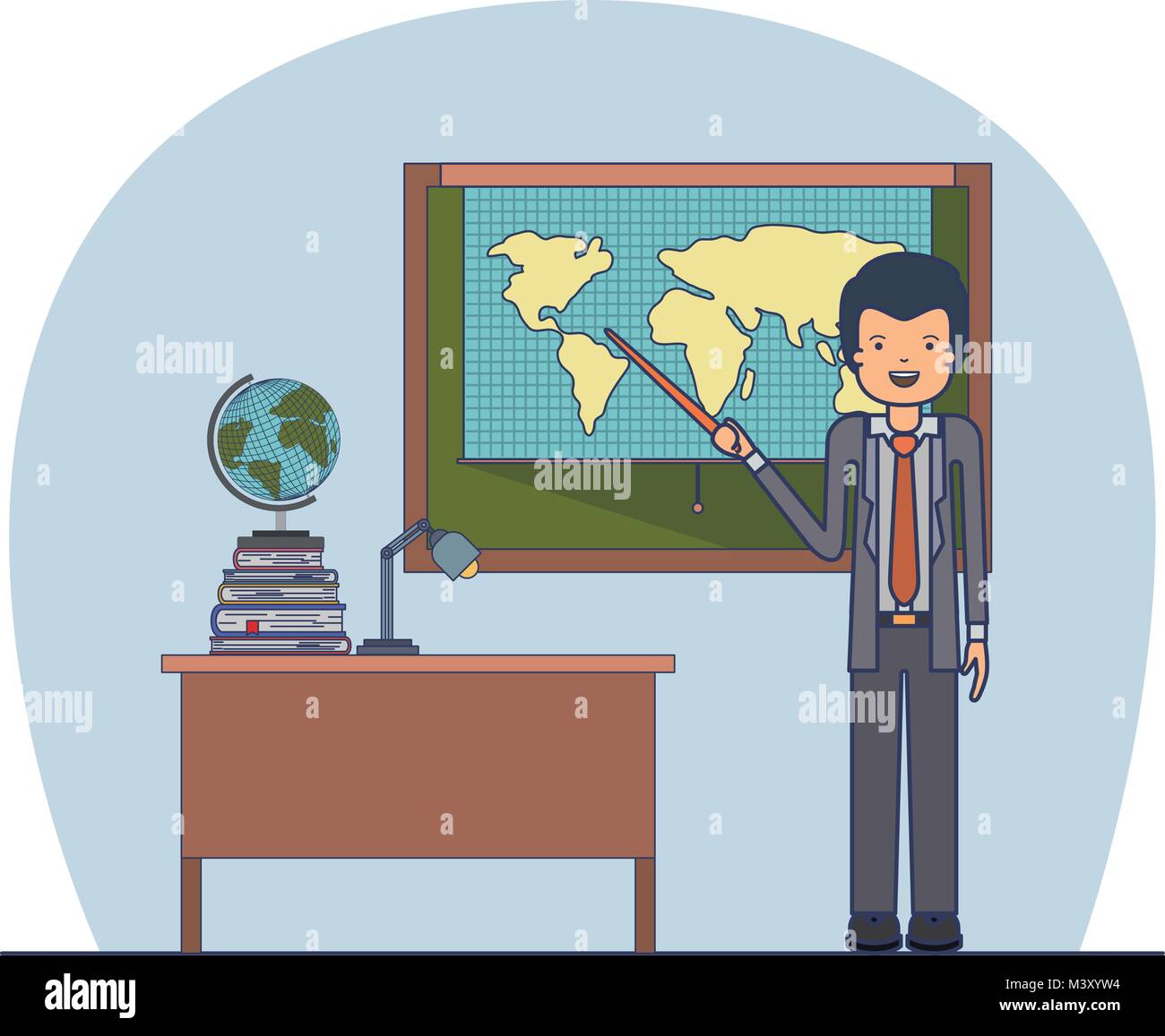 male teacher in geography class with pile books Stock Vector Image ...