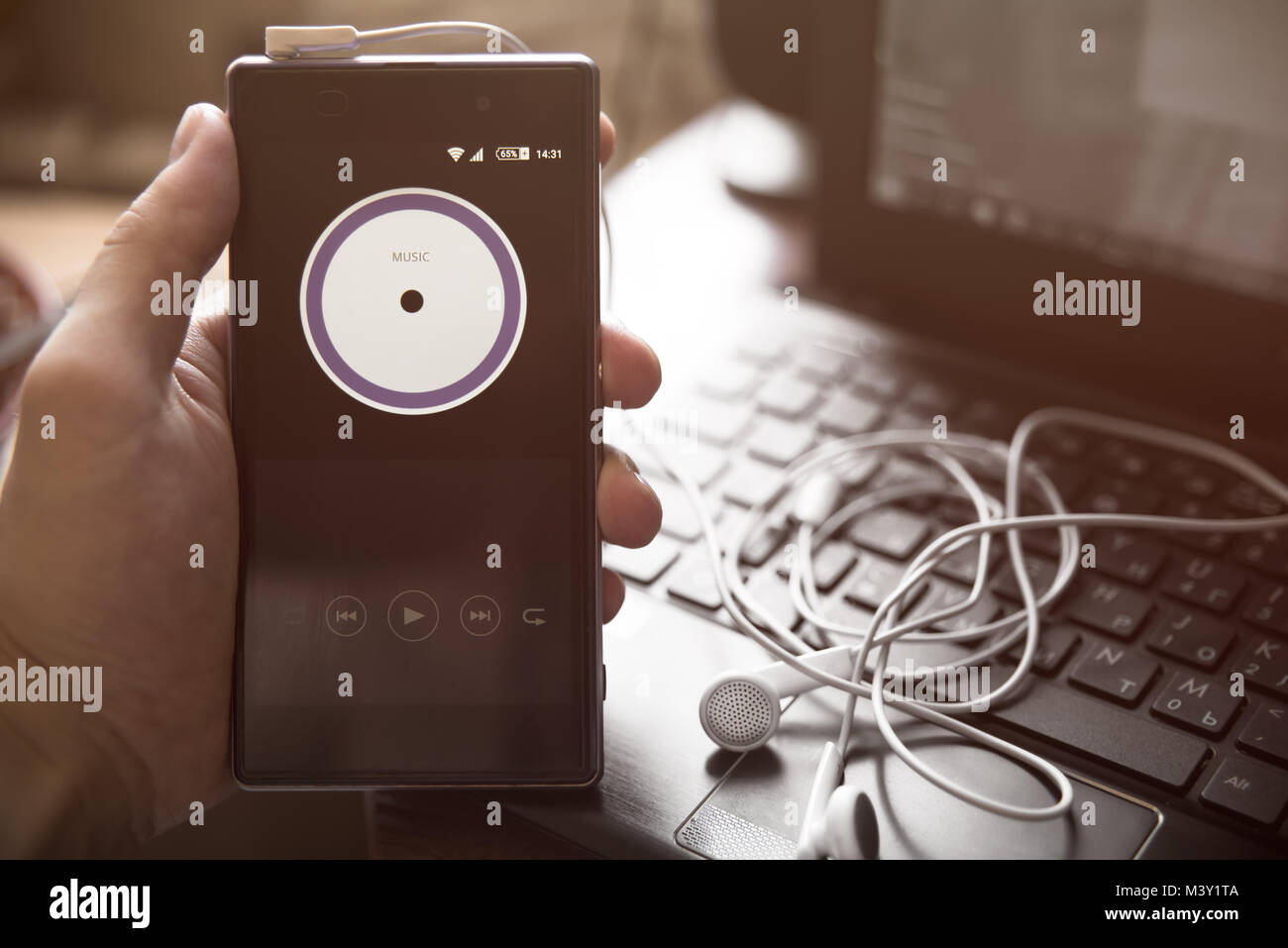 Smartphone, headphones music technology media electronic, gadget Stock ...